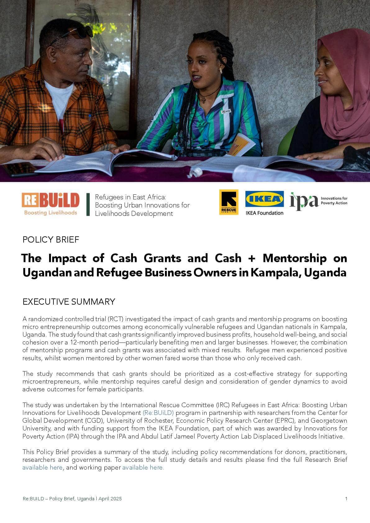 Re:BUILD Wave 1 RCT Policy Brief, Kenya | Re:BUiLD